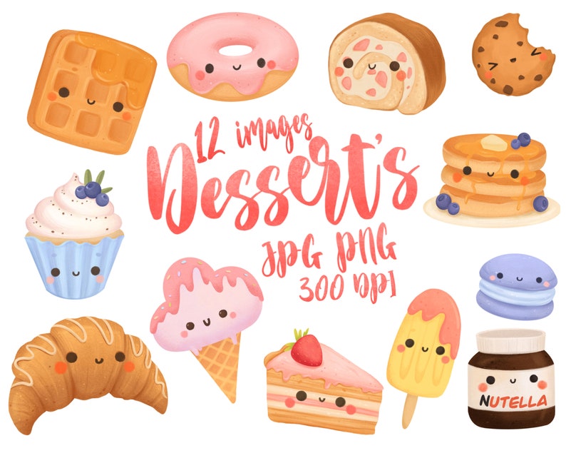 Kawaii Desserts Clipart Set Kawaii Food Cute Food Cakes - Etsy