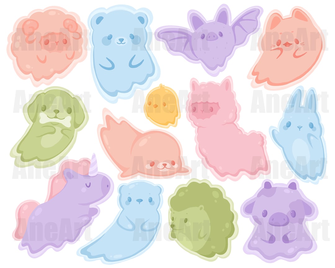 Cute Halloween Animals Clip Art, Animals Ghosts Clip Art, Kawaii ...