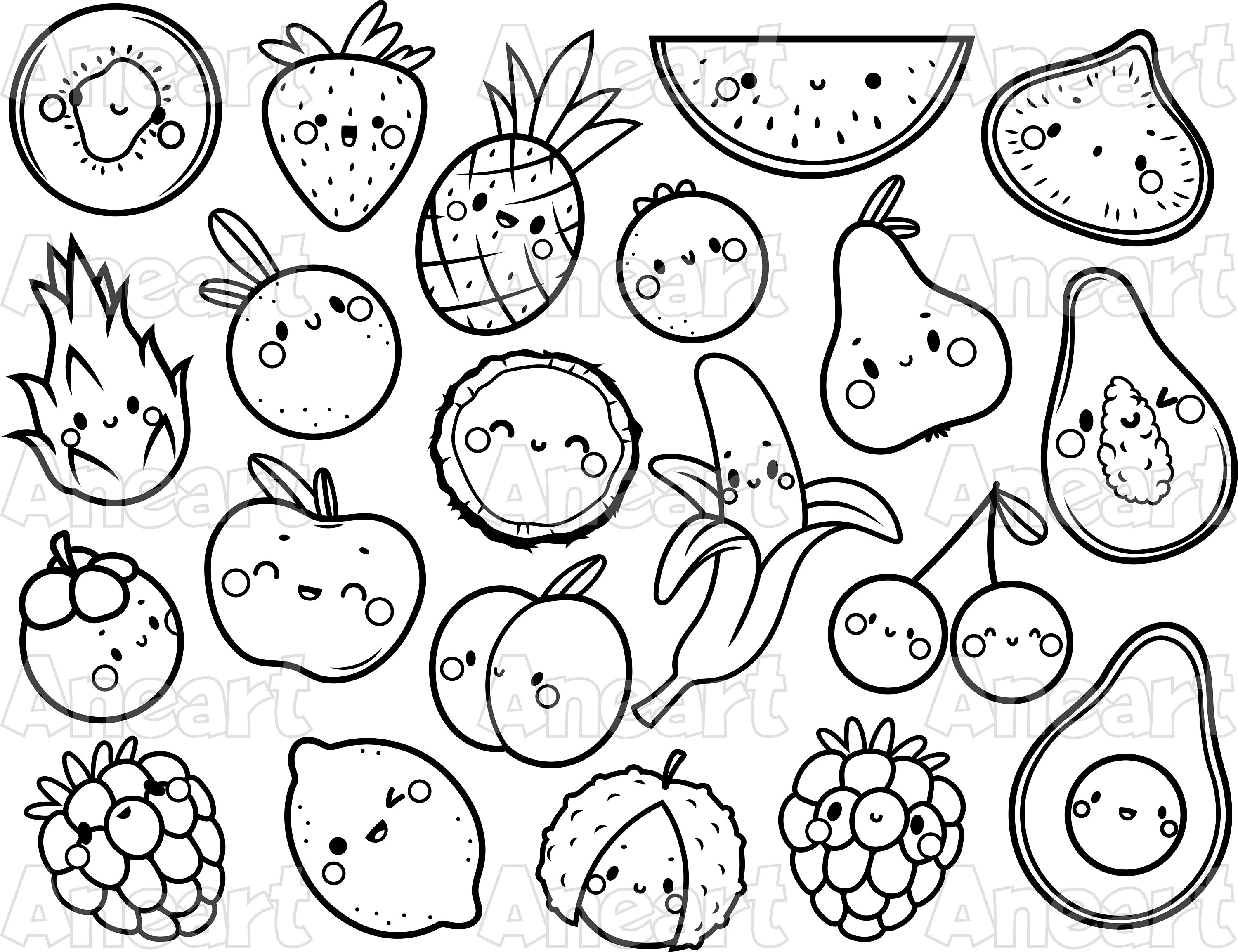 Cute Fruit Clipart Black And White