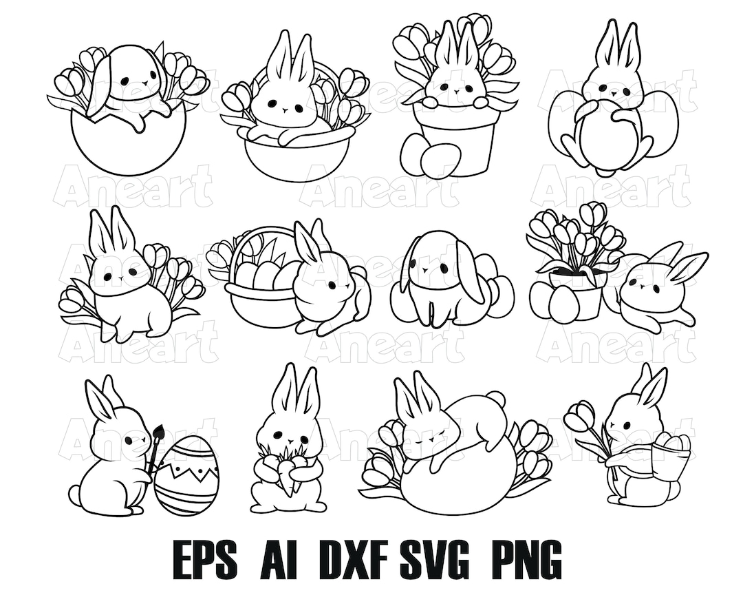 Easter Bunny Svg, Bunny Svg, Easter Svg, Bunny With Flowers, Floral ...