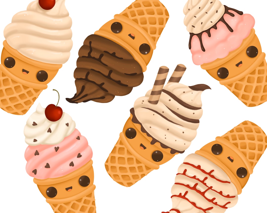Cute Ice Creamcone Clip Art, Kawaii Ice Cream, Kawaii Food, Summer Clip ...