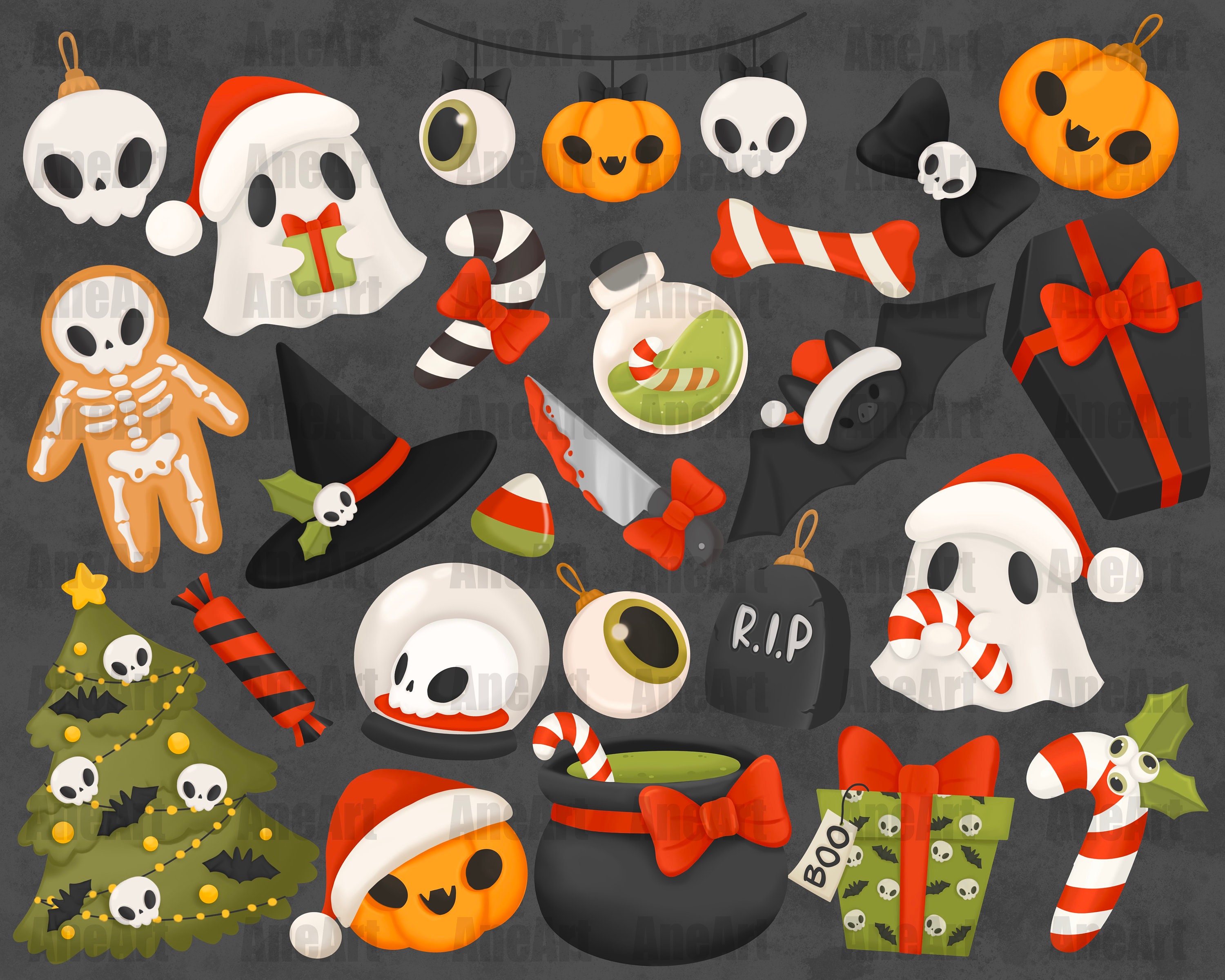 Spooky Christmas Clip Art, Halloween Christmas Png, Spooky Xmas Png ...