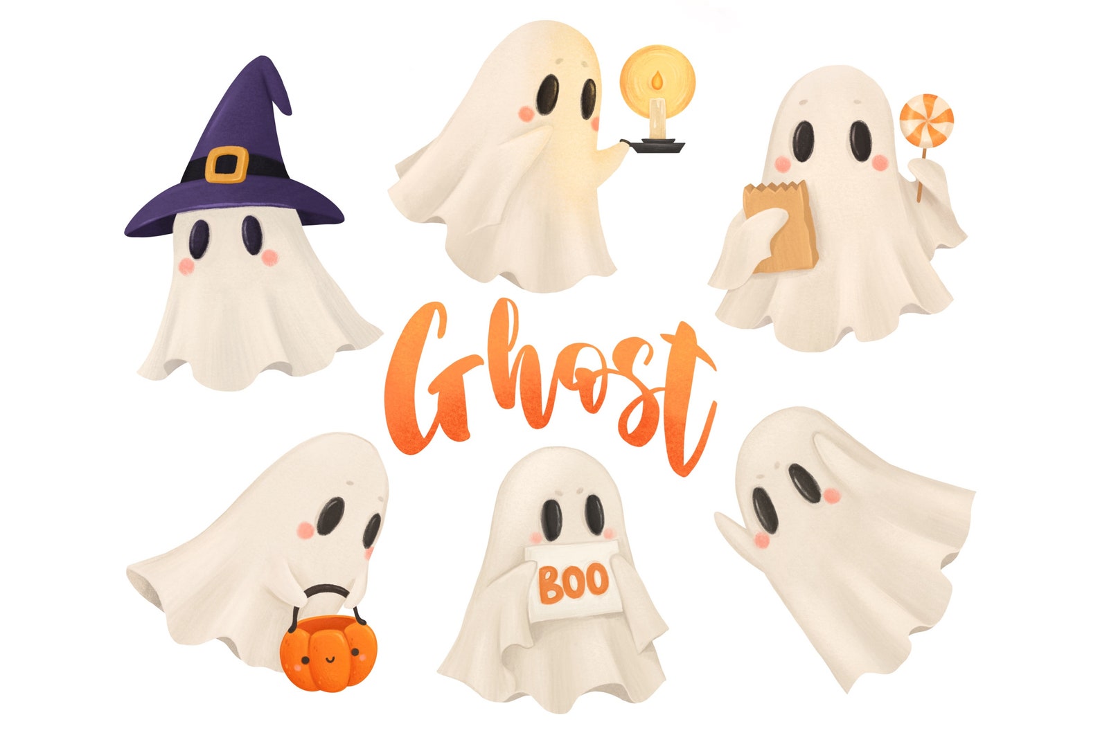 Cute Ghost Clip Art, Halloween Clip Art, Ghost Png, Halloween Png ...
