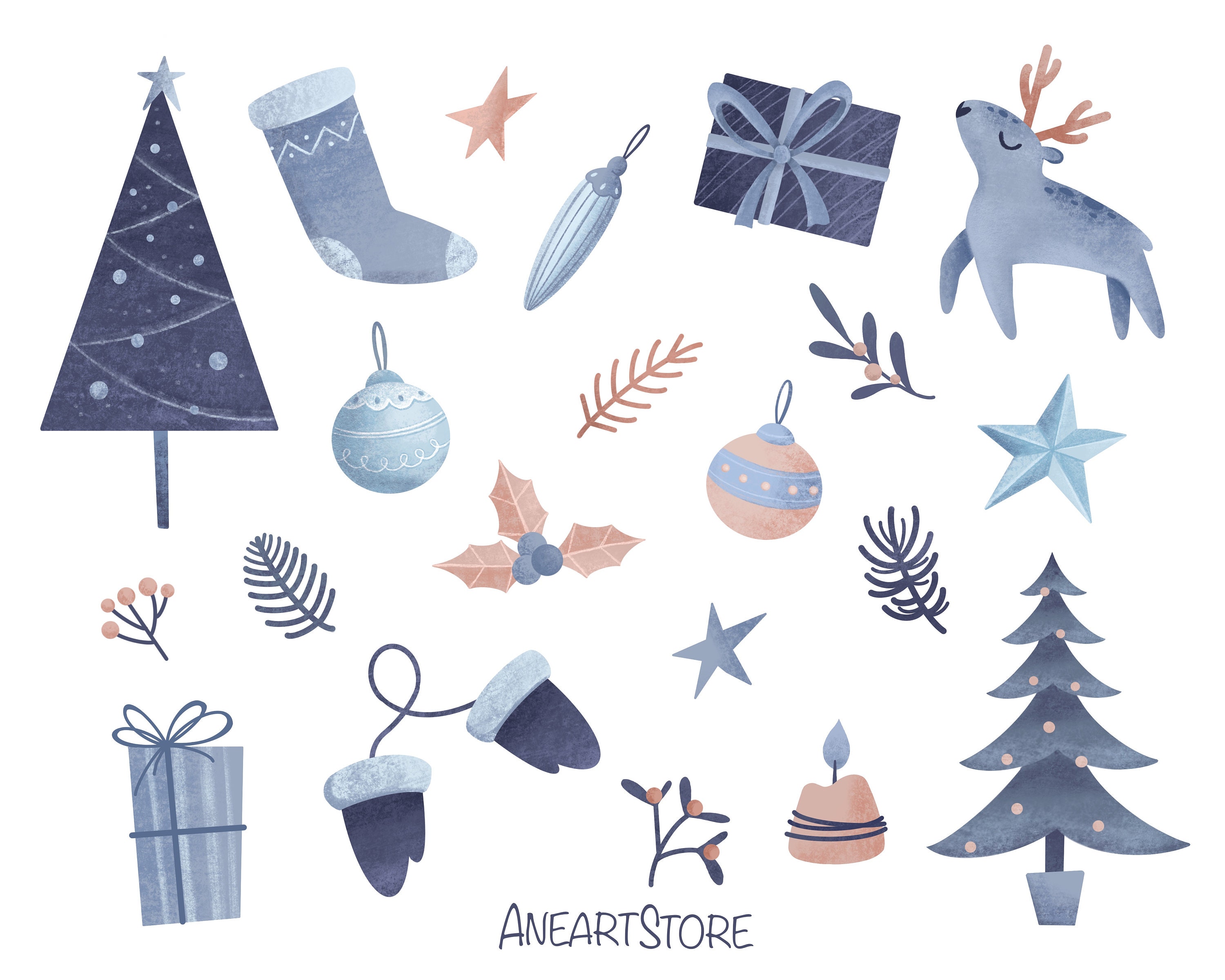 Christmas Clip Art, Blue Winter Clip Art, Winter Clip Art, Christmas ...