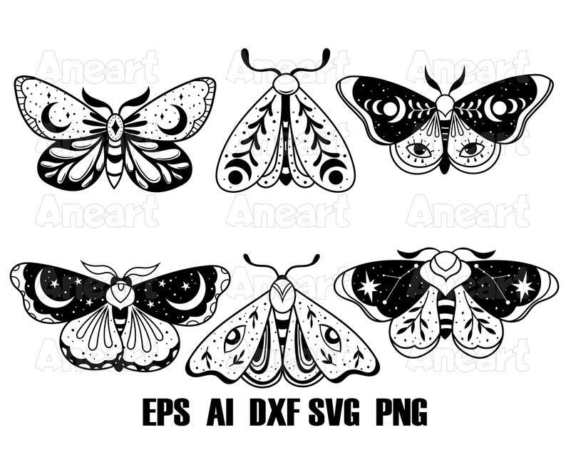 Moth Svg Bundle, Moth Svg, Moth Clip Art, Celestial Moth Svg, Mystical ...