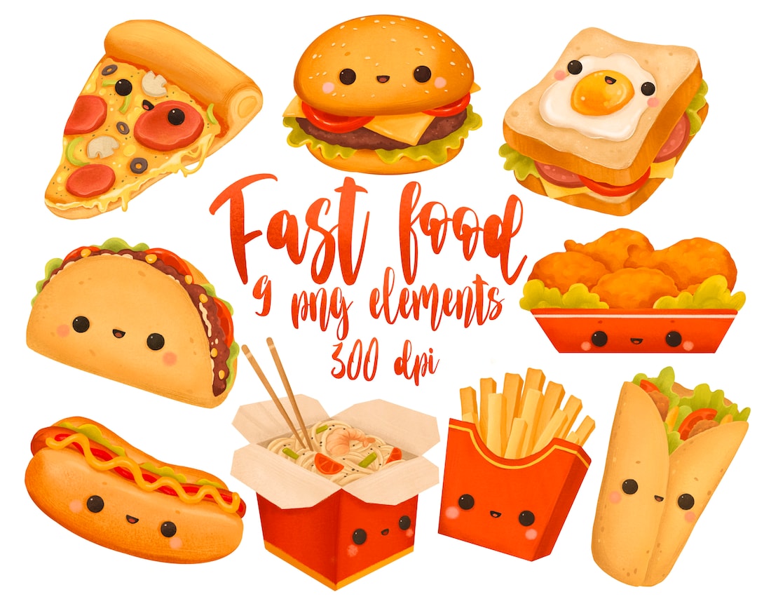 Cute Fast Food Clip Art, Kawaii Food, Junk Food Clip Art, Pizza Clip ...