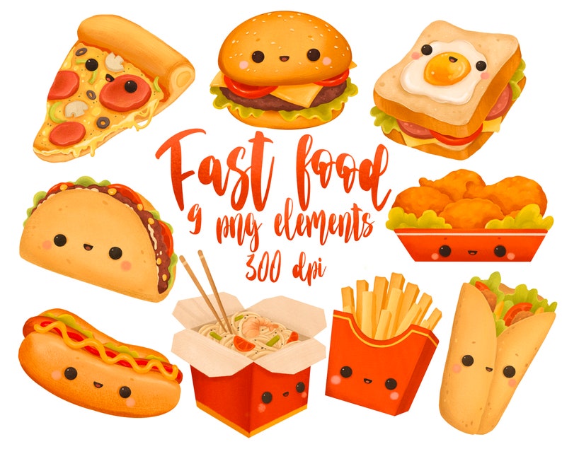 Cute Fast Food Clip Art Kawaii Food Junk Food Clip (Instant Download ...