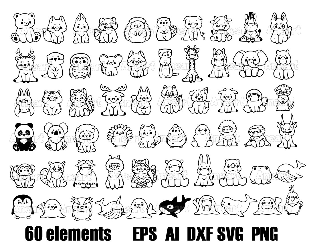 60 Animals Bundle Svg,baby Animals Svg, Cute Animals Cut File, Wild ...