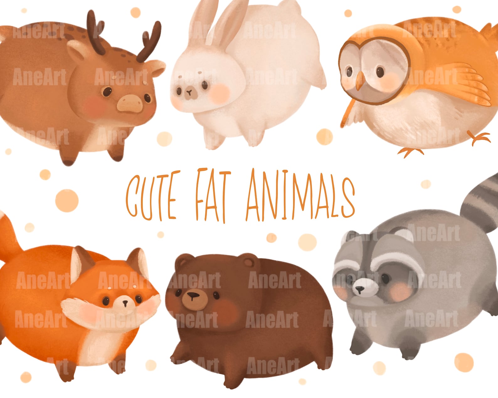 Fat Animals Clip Art Woodland Animals Png Kawaii Animals - Etsy