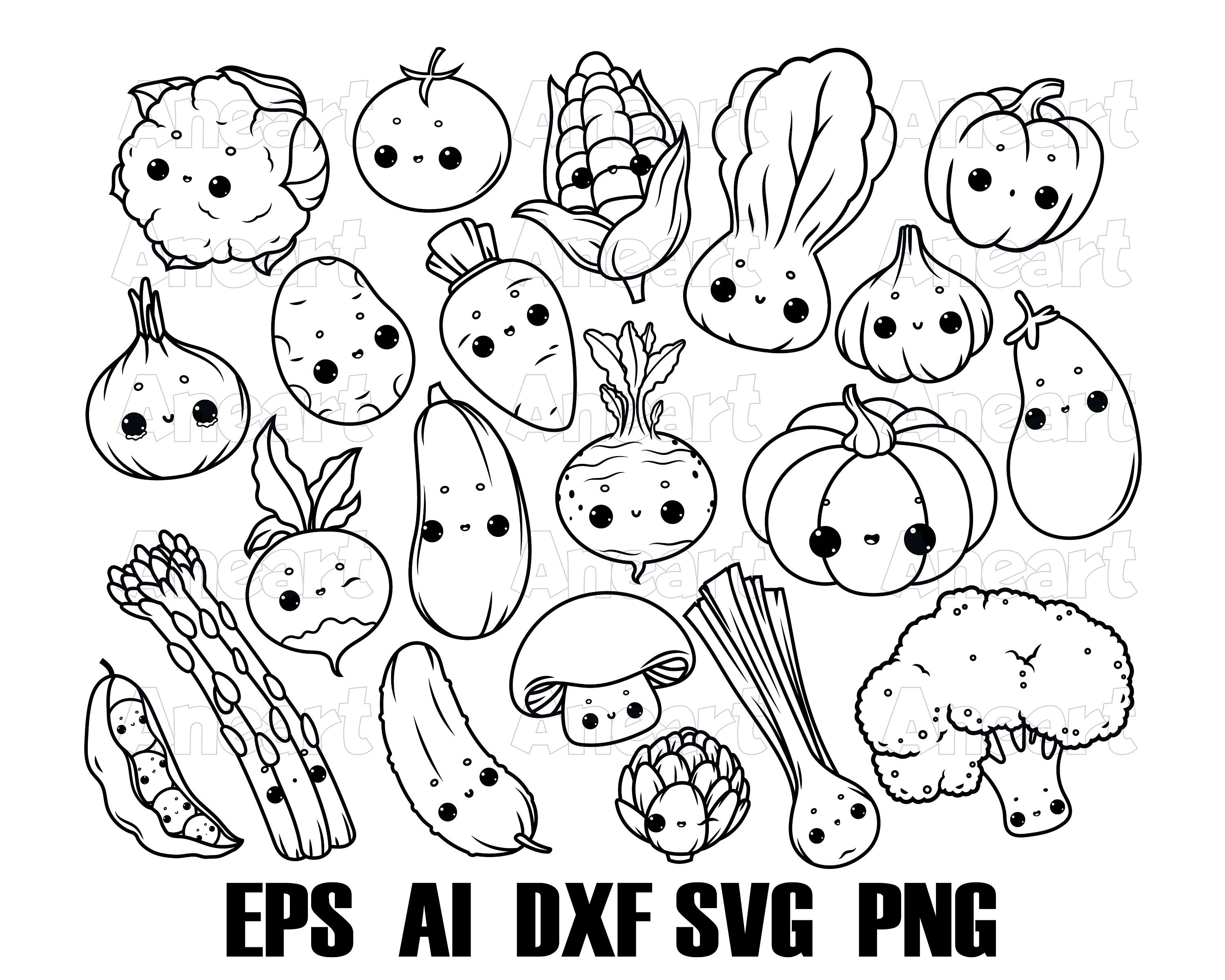 Vegetable Svg, Vegetable Clip Art, Food Svg, Kawaii Vegetables, Kawaii ...