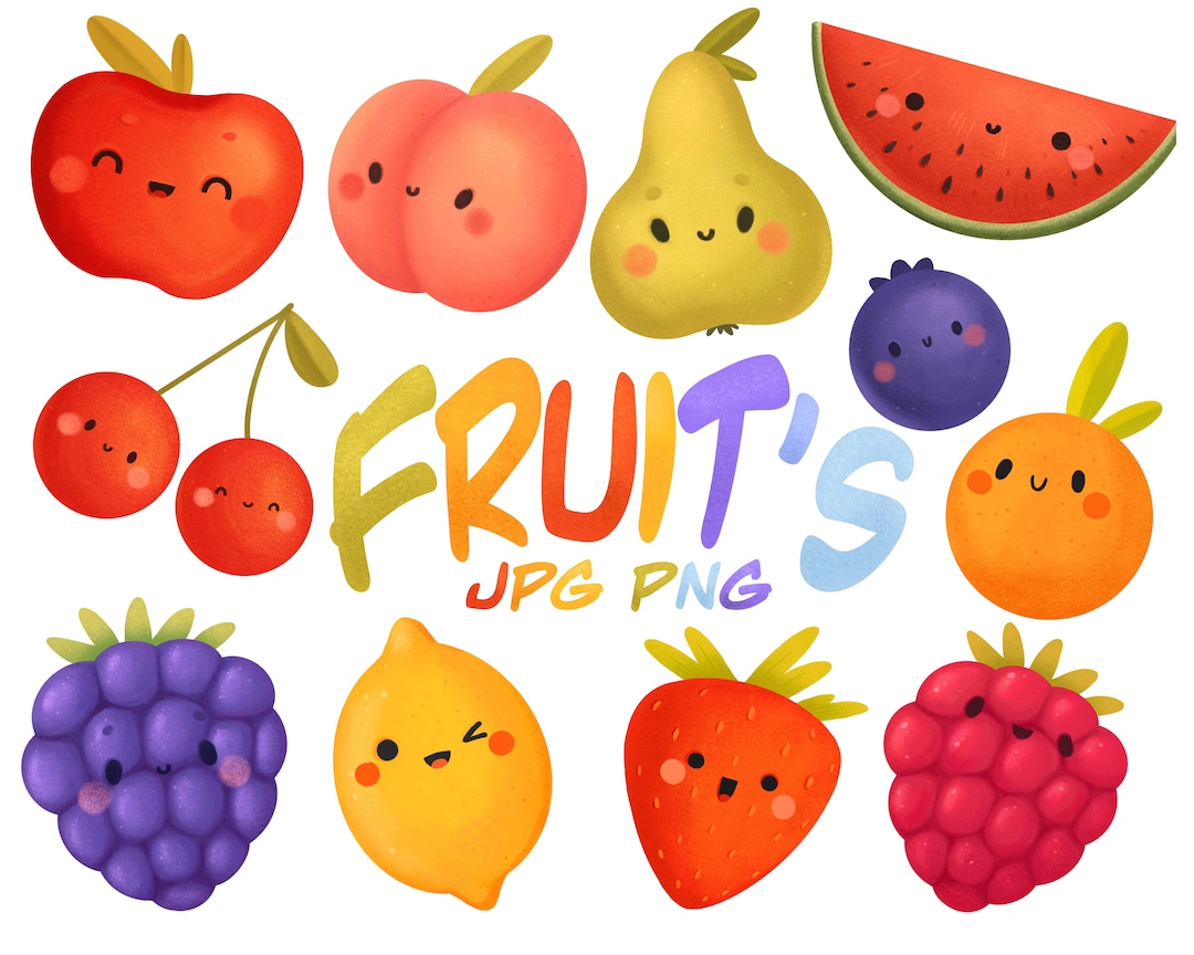 Fruit’s Clipart - Kawaii Fruit’s Clipart - Summer Fruit - Fruit’s With ...