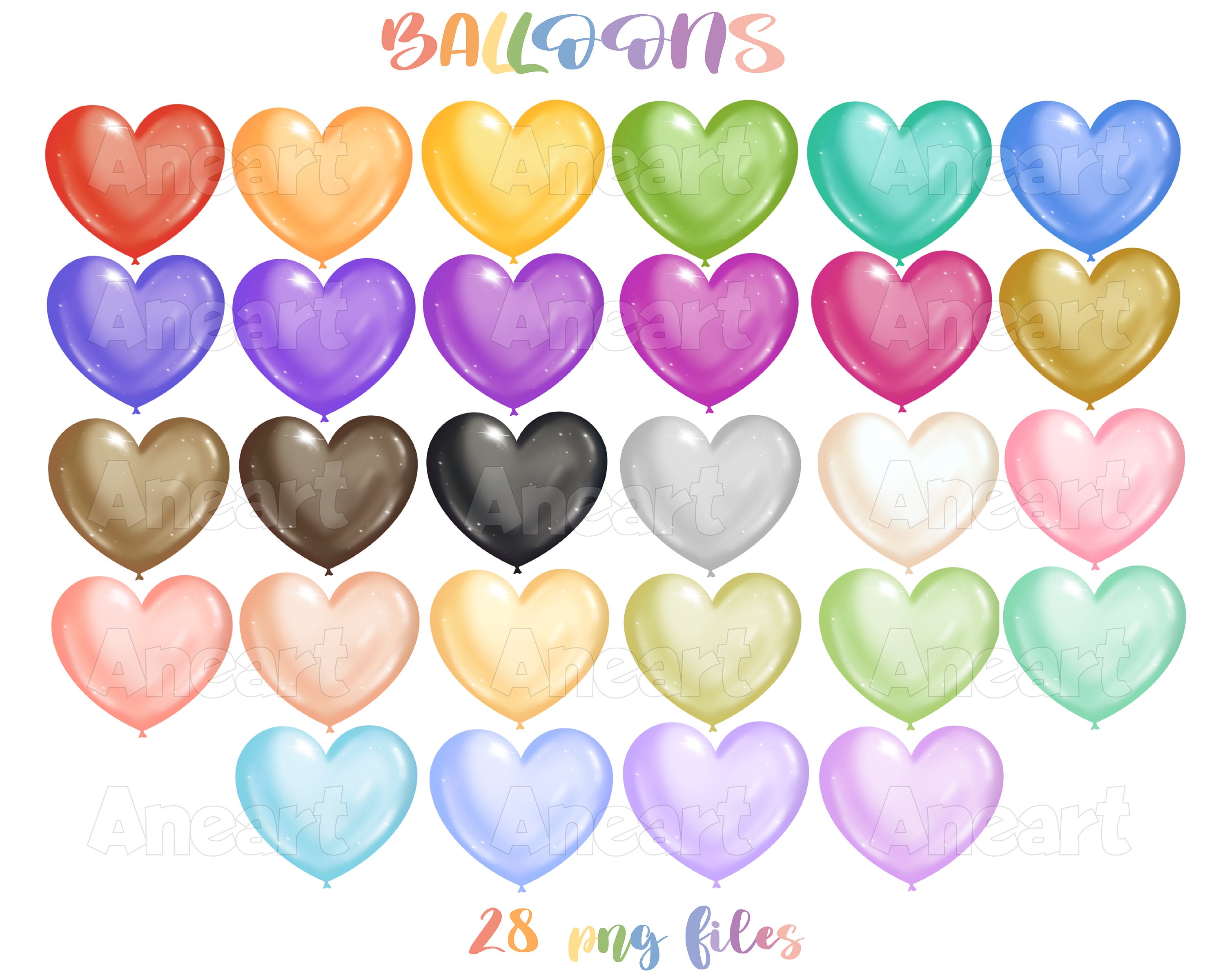 Heart Balloons Clip Art, Rainbow Balloon Clip Art, Balloons Png ...