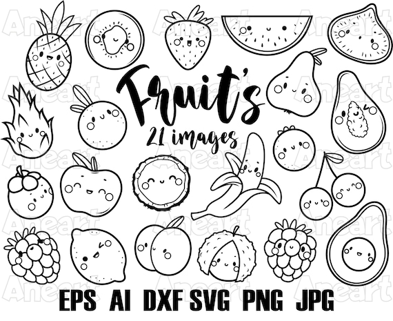 Cute Fruit Clip Art Kawaii Fruit Clip Art Cute Fruit Svg - Etsy