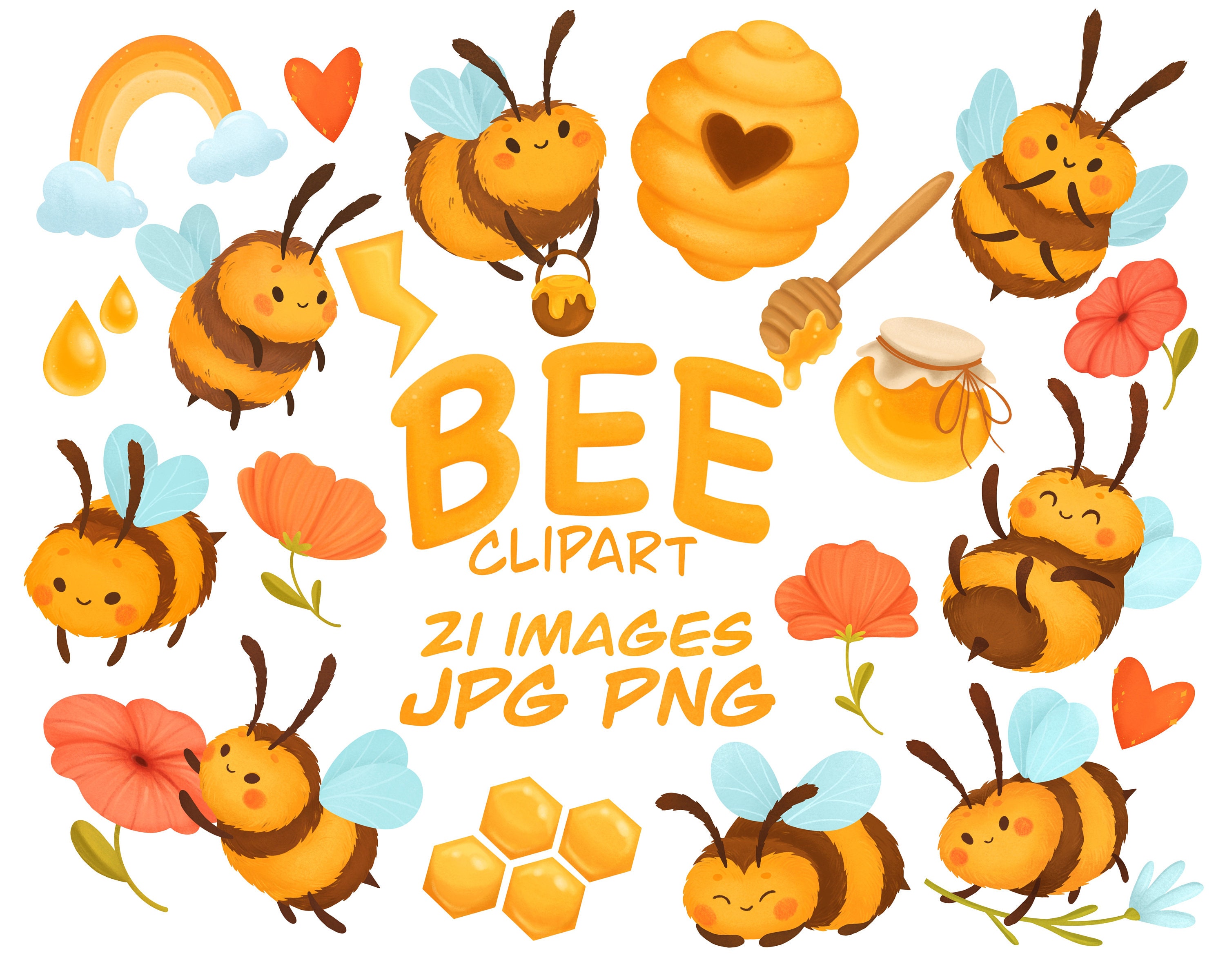 Honey Bee Clipart Bees Clipart Honey Clipart Beehive Honeycombs Flowers ...