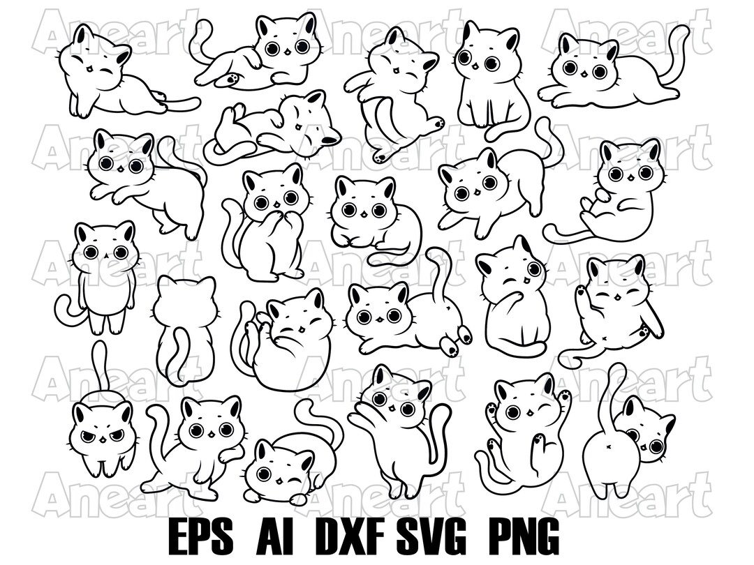 Cute Cat Svg Files for Cricut, Cat Cut Files, Cat Design, Cat Clip Art ...