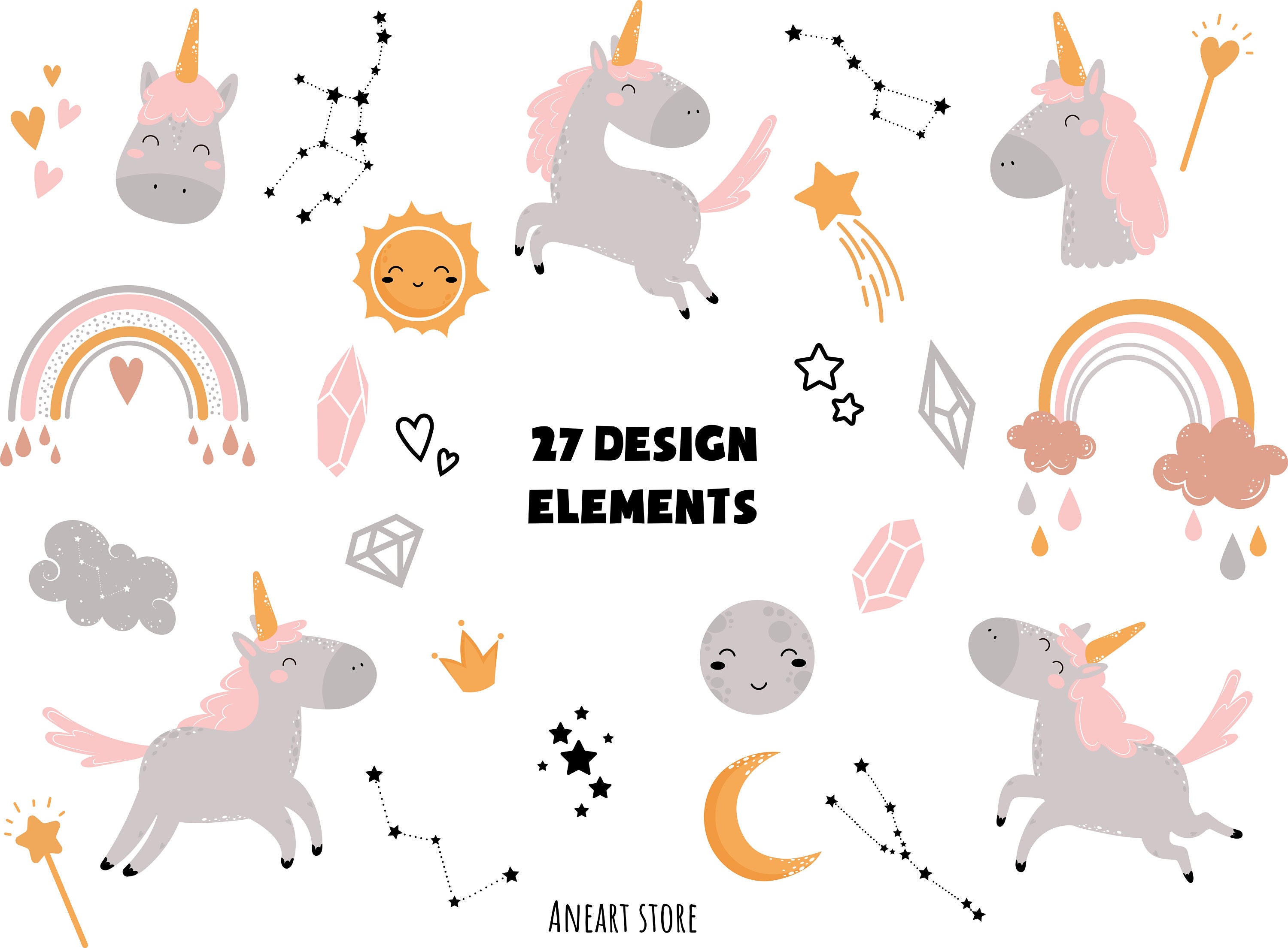 Unicorn Clipart Rainbow Clipart Unicorn Digital Paper Magical - Etsy