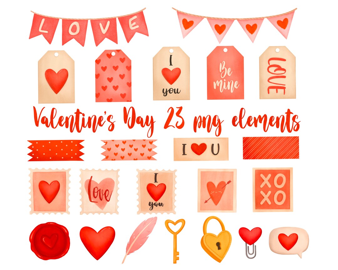 Valentine's Day Clip Art Set, Love Clip Art, Valentines Stamps, Heart ...