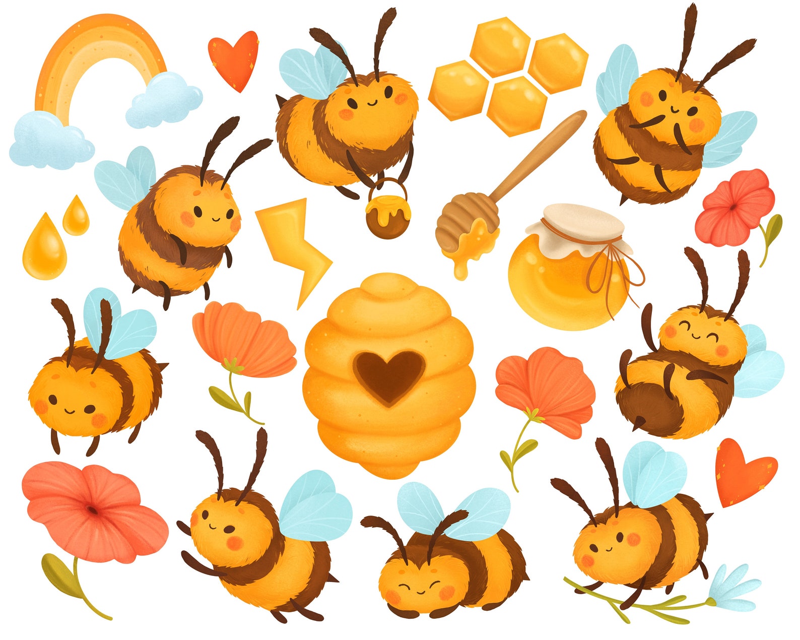 Honey Bee Clipart Bees Clipart Honey Clipart Beehive Honeycombs Flowers ...