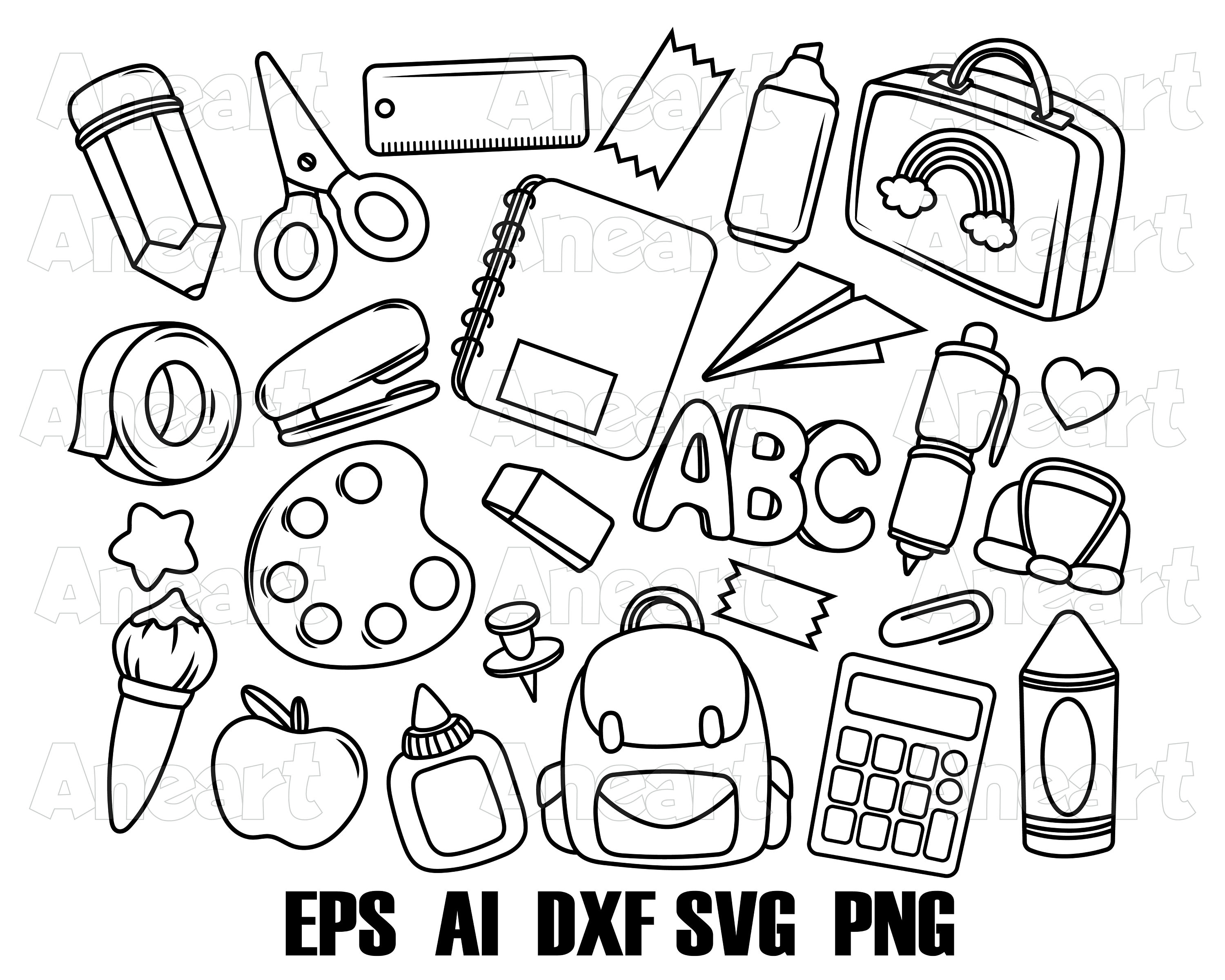 School Clip Art, Kawaii School Svg, School Supplies Svg, Stationery ...