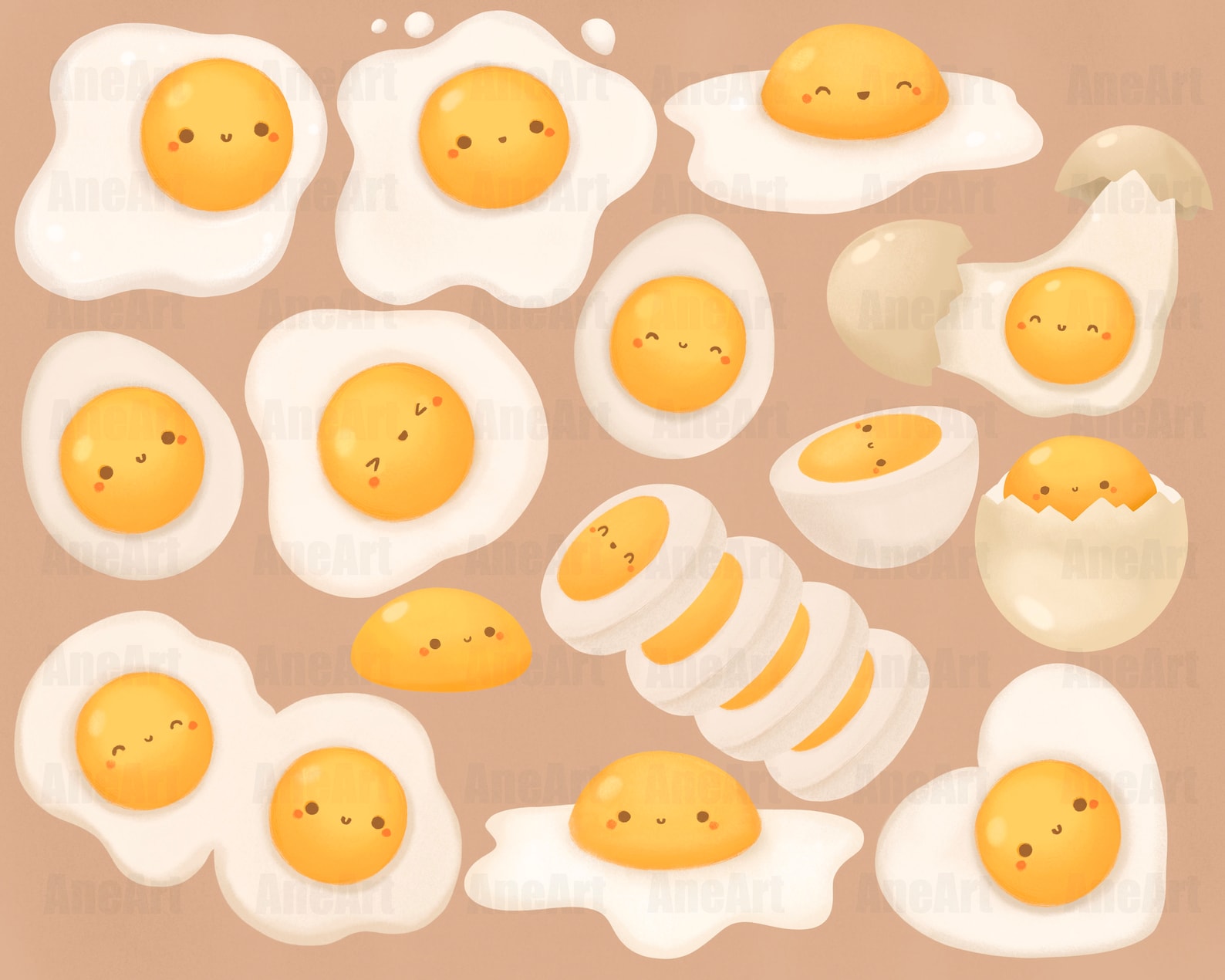 Cute Kawaii Eggs Clip Art, Egg Png, Kawaii Omelet, Kawaii Food Clip Art ...