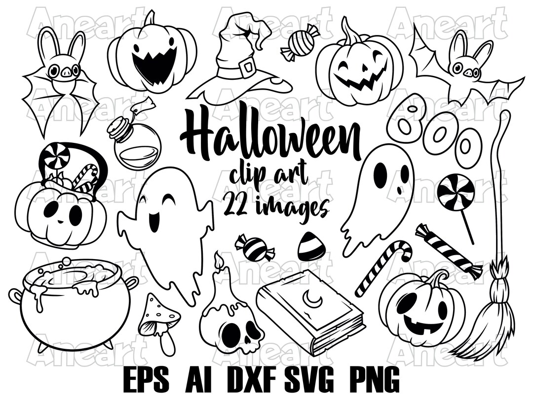 Halloween Clip Art, Cute Halloween Clipart, Pumpkin Svg, Ghost Svg, Bat ...
