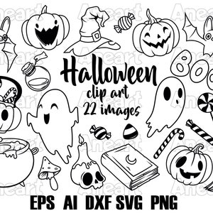 Halloween Clip Art, Cute Halloween Clipart, Pumpkin Svg, Ghost Svg, Bat ...