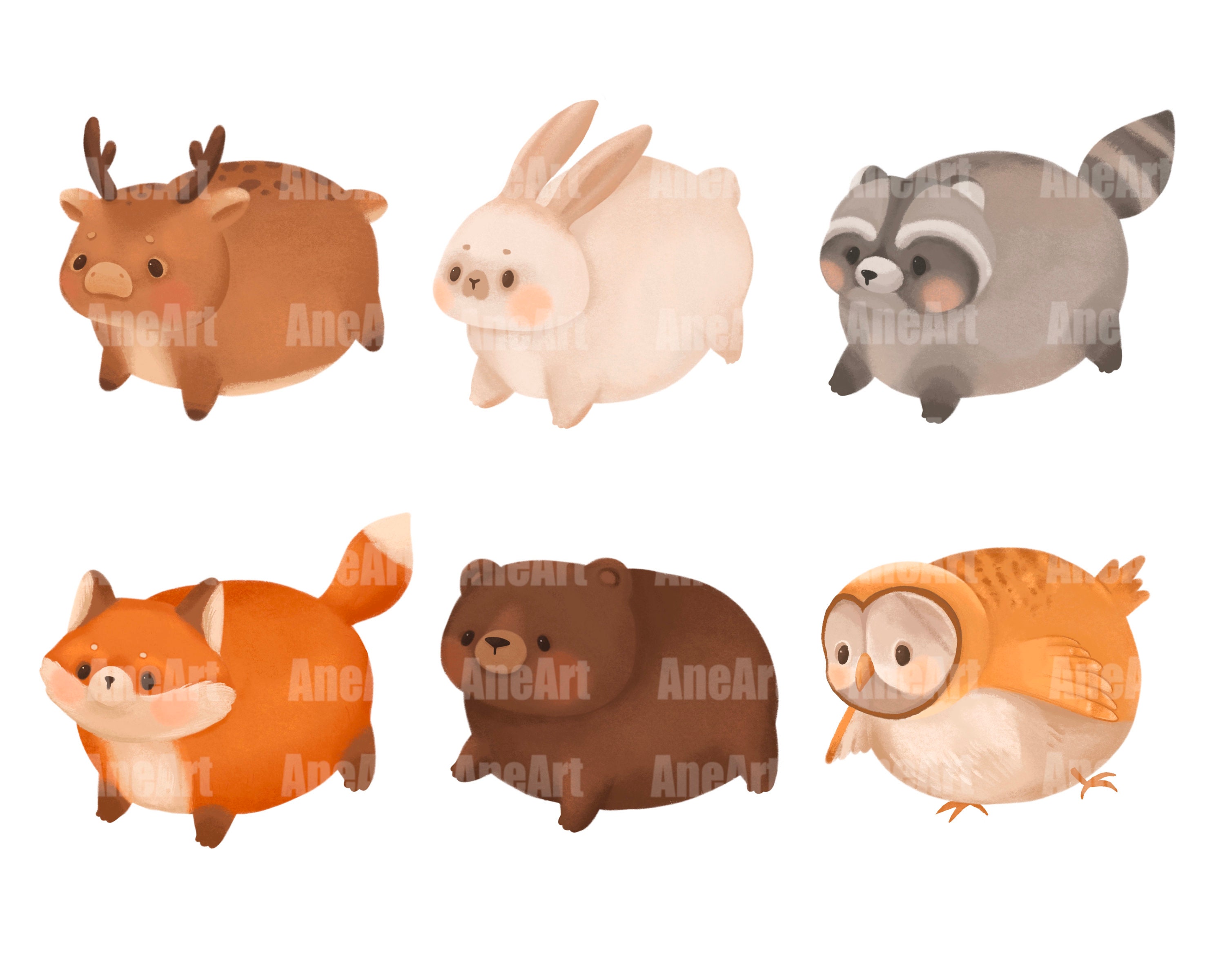 Fat Animals Clip Art Woodland Animals Png Kawaii Animals - Etsy