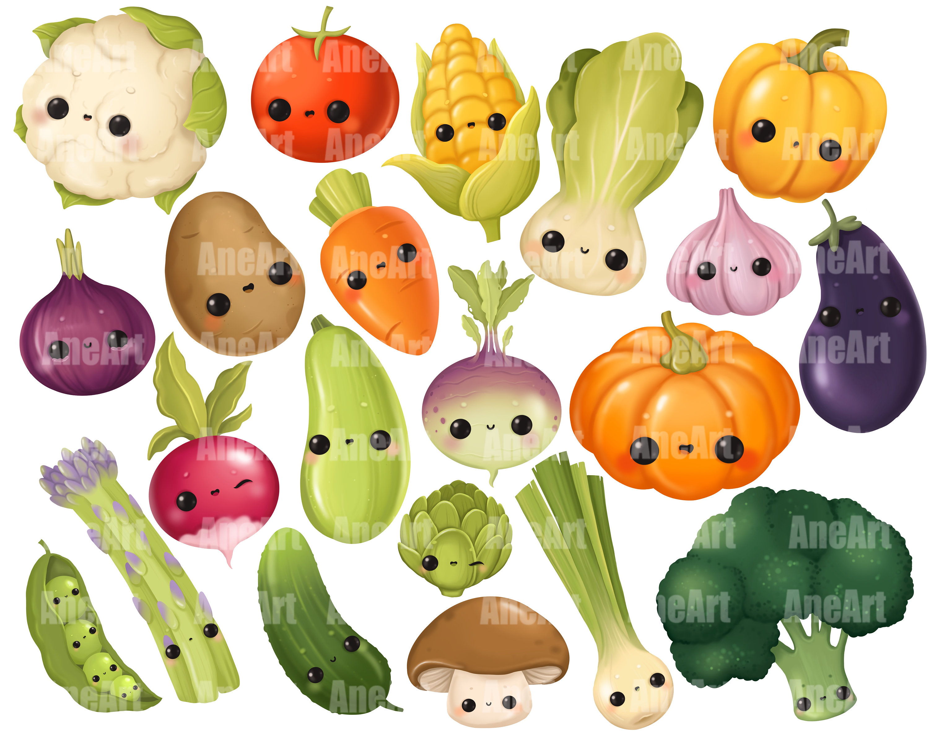 Vegetables Clip Art, Kawaii Vegetables, Kawaii Food, Happy Food ...