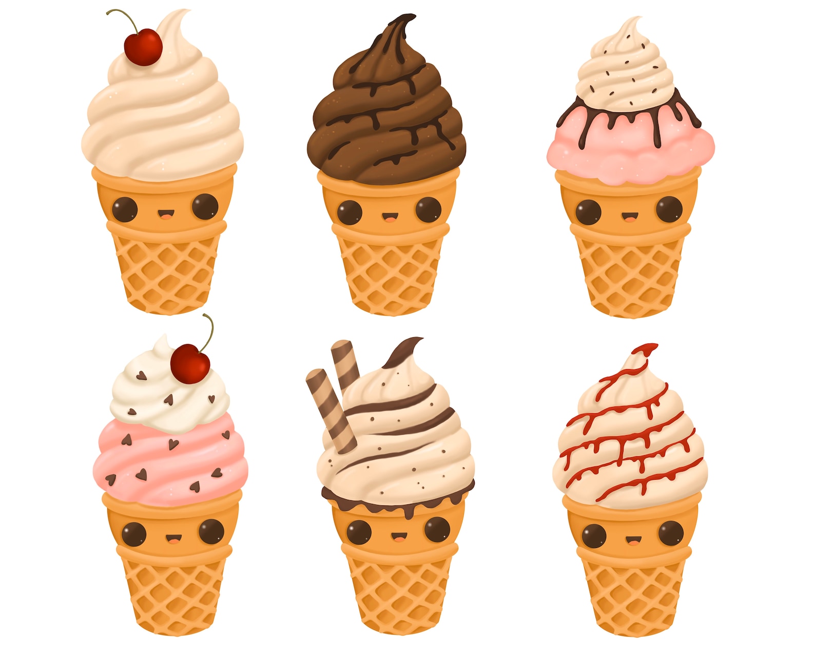 Cute Ice Creamcone Clip Art, Kawaii Ice Cream, Kawaii Food, Summer Clip ...