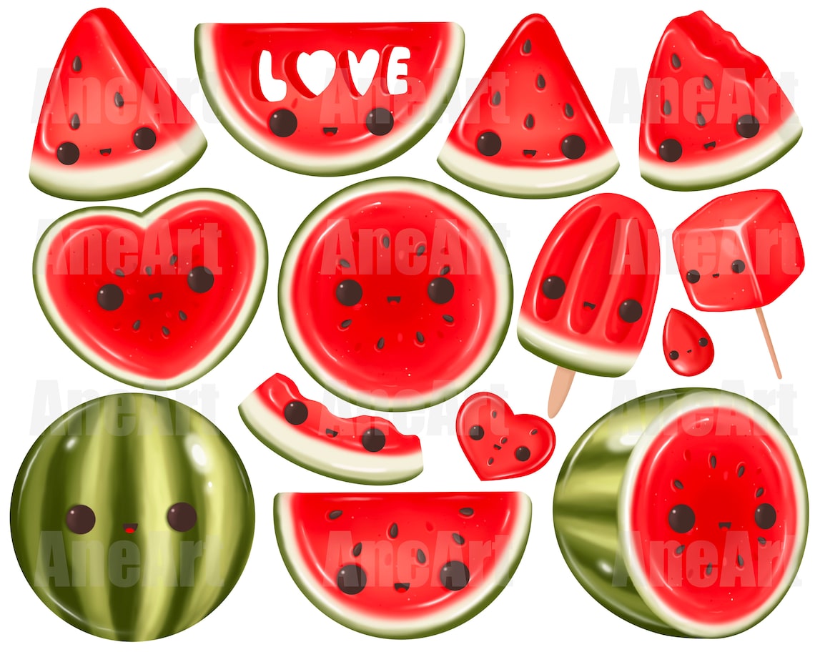Cute Watermelon Clip Art Kawaii Watermelon Png Watermelon - Etsy