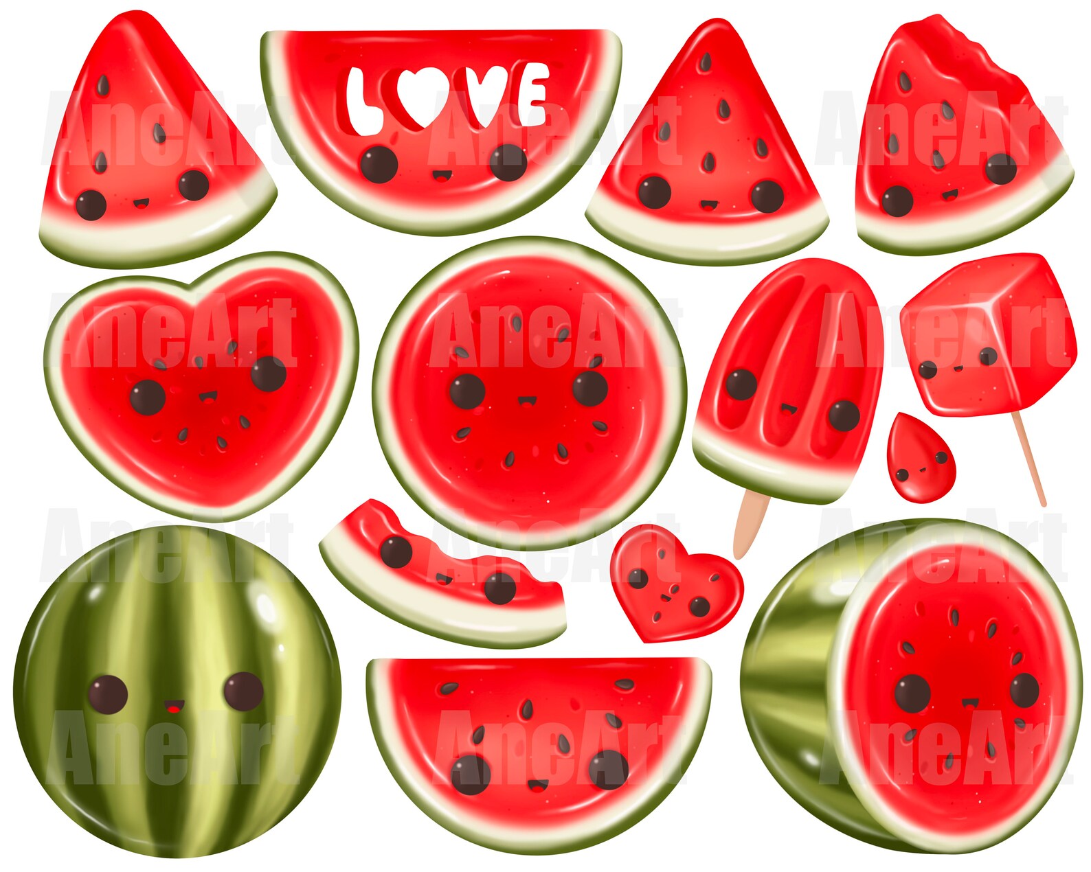 Cute Watermelon Clip Art Kawaii Watermelon Png Watermelon - Etsy