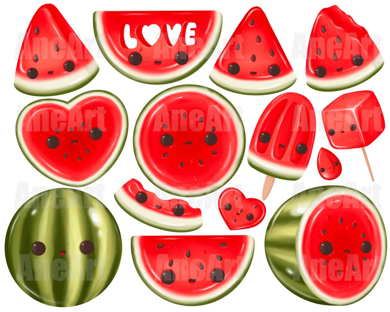 Cute Watermelon Clip Art Kawaii Watermelon Png Watermelon - Etsy
