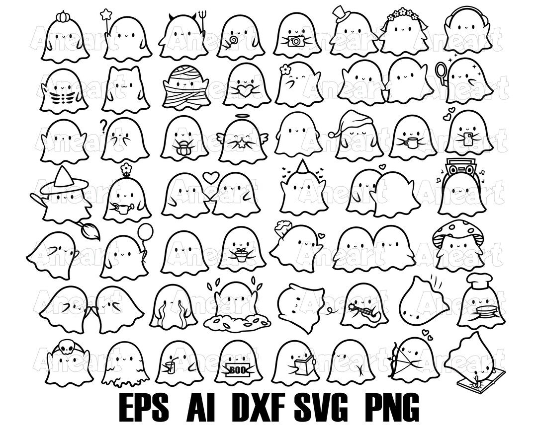 Cute Ghosts Svg Bundle, Kawaii Ghost, Ghost Clip Art, Ghost Svg ...