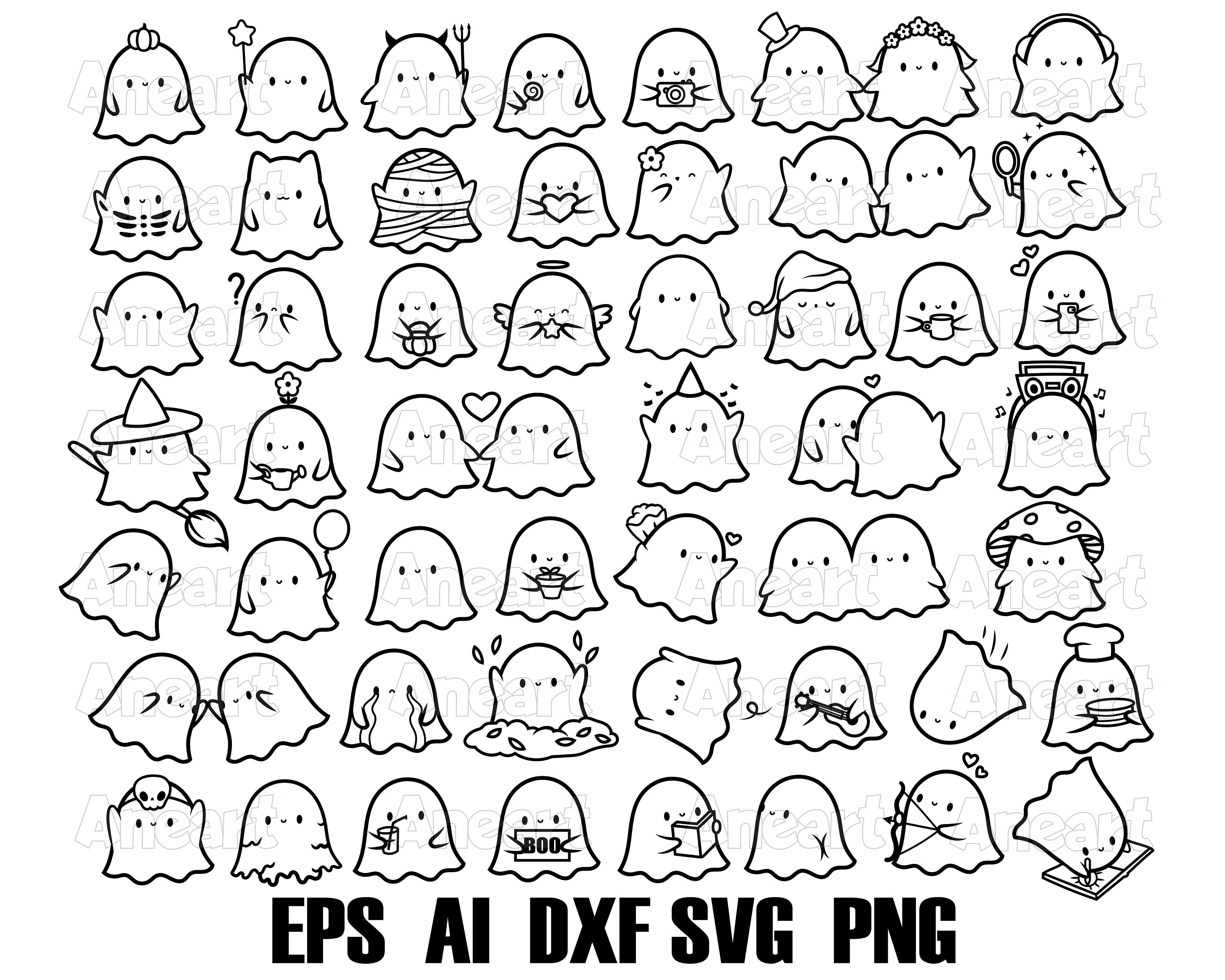 Cute Ghosts Svg Bundle, Kawaii Ghost, Ghost Clip Art, Ghost Svg ...