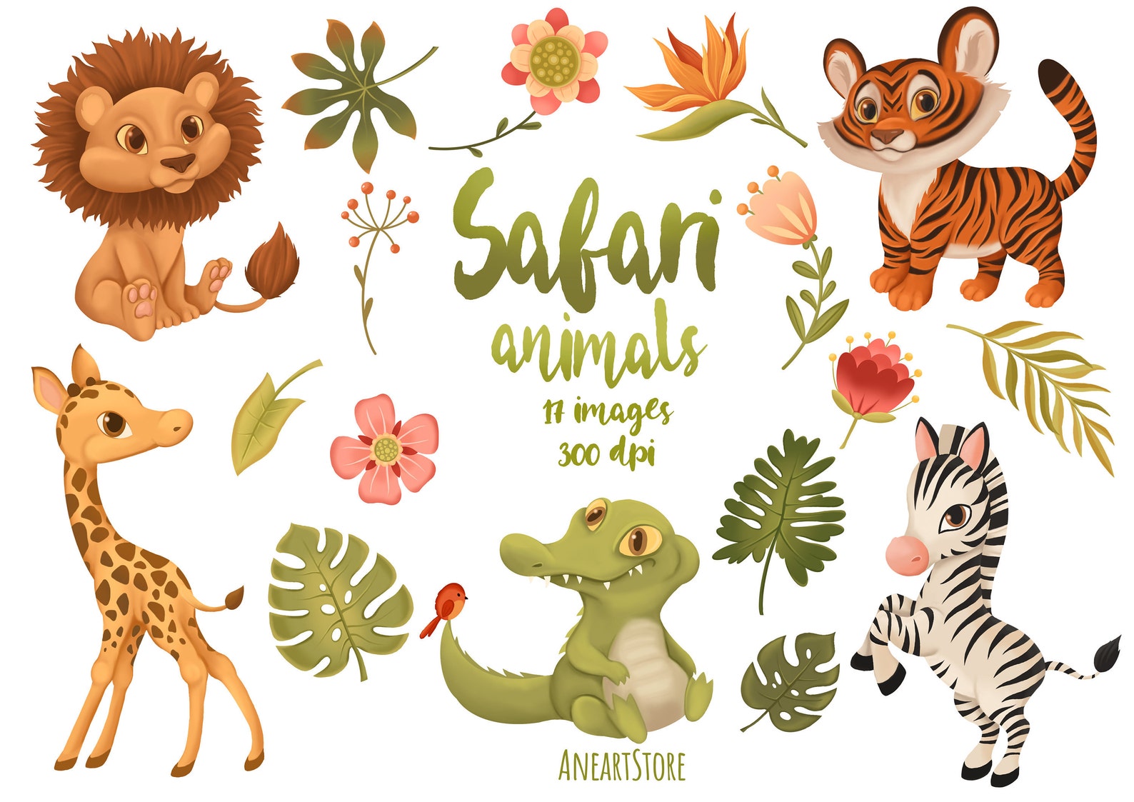 Safari Animals Clipart - Jungle Animals Clipart - Lion - Tiger ...