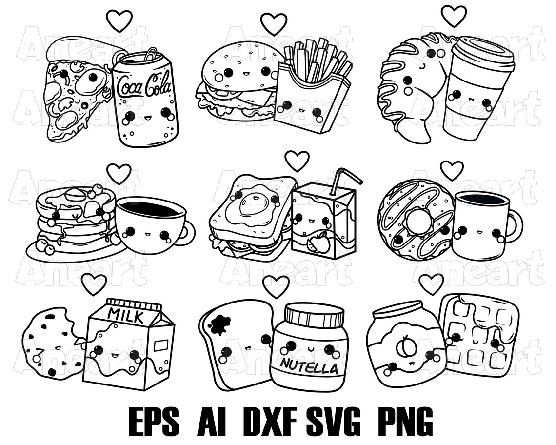 Kawaii Valentines Food Pairs Svg, Valentines Food Svg, Friendship Svg ...