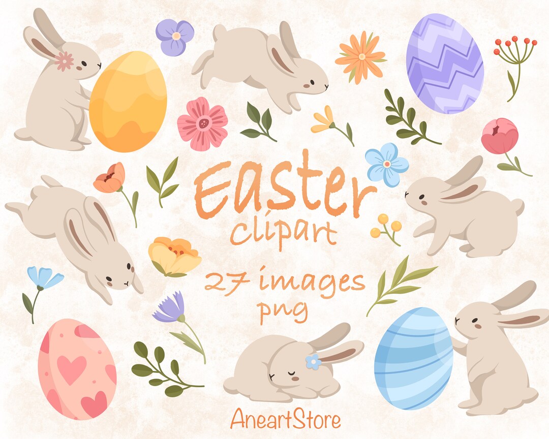Easter Clipart Easter Rabbit Clipart Easter Egg Easter Bunny Floral ...