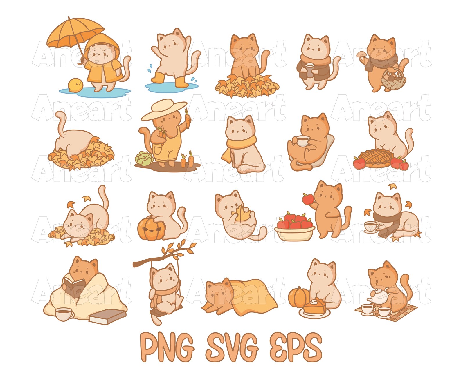 Fall Cat, Autumn Cat, Cute Cat Clip Art, Autumn Png, Fall Png, Cat Png ...