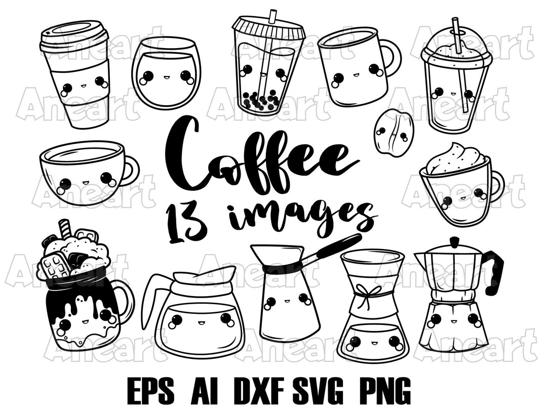 Kawaii Coffee SVG, Cute Coffee Clip Art, Cutting File, Coffee Cup Svg ...