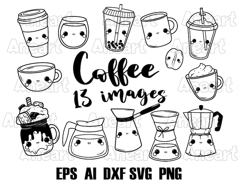 Kawaii Coffee SVG Cute Coffee Clip Art Cutting File Coffee - Etsy