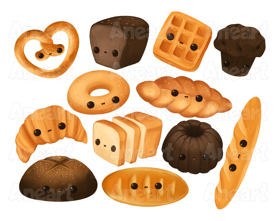 Cute Kawaii Bread Clip Art, Kawaii Food Clip Art, Bread Png, Bakery Png ...