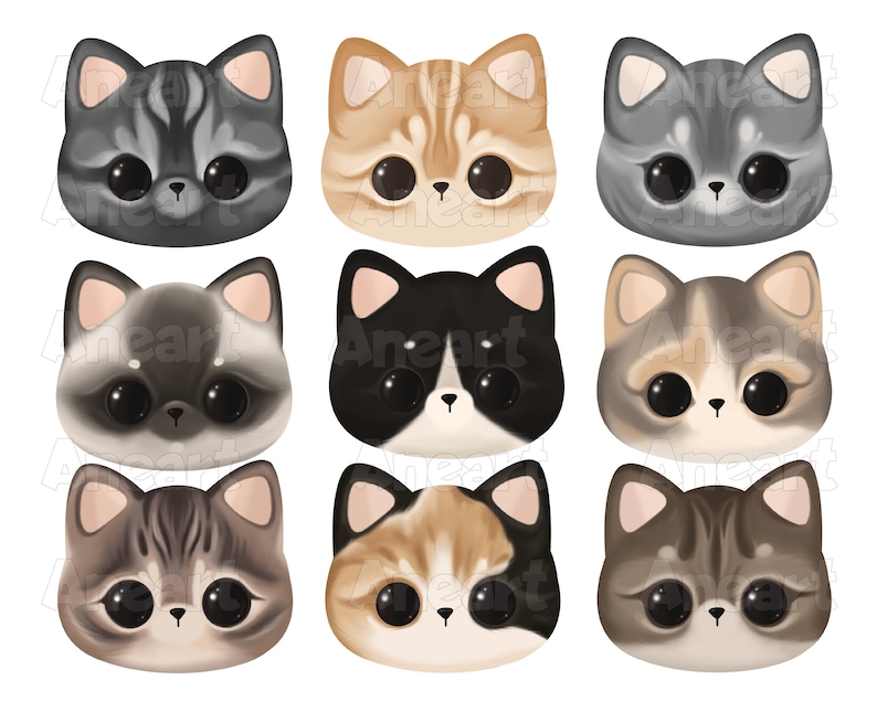 Cute Cats Clip Art, Kawaii Cats Clip Art, Cute Cats Png, Kawaii Cats ...