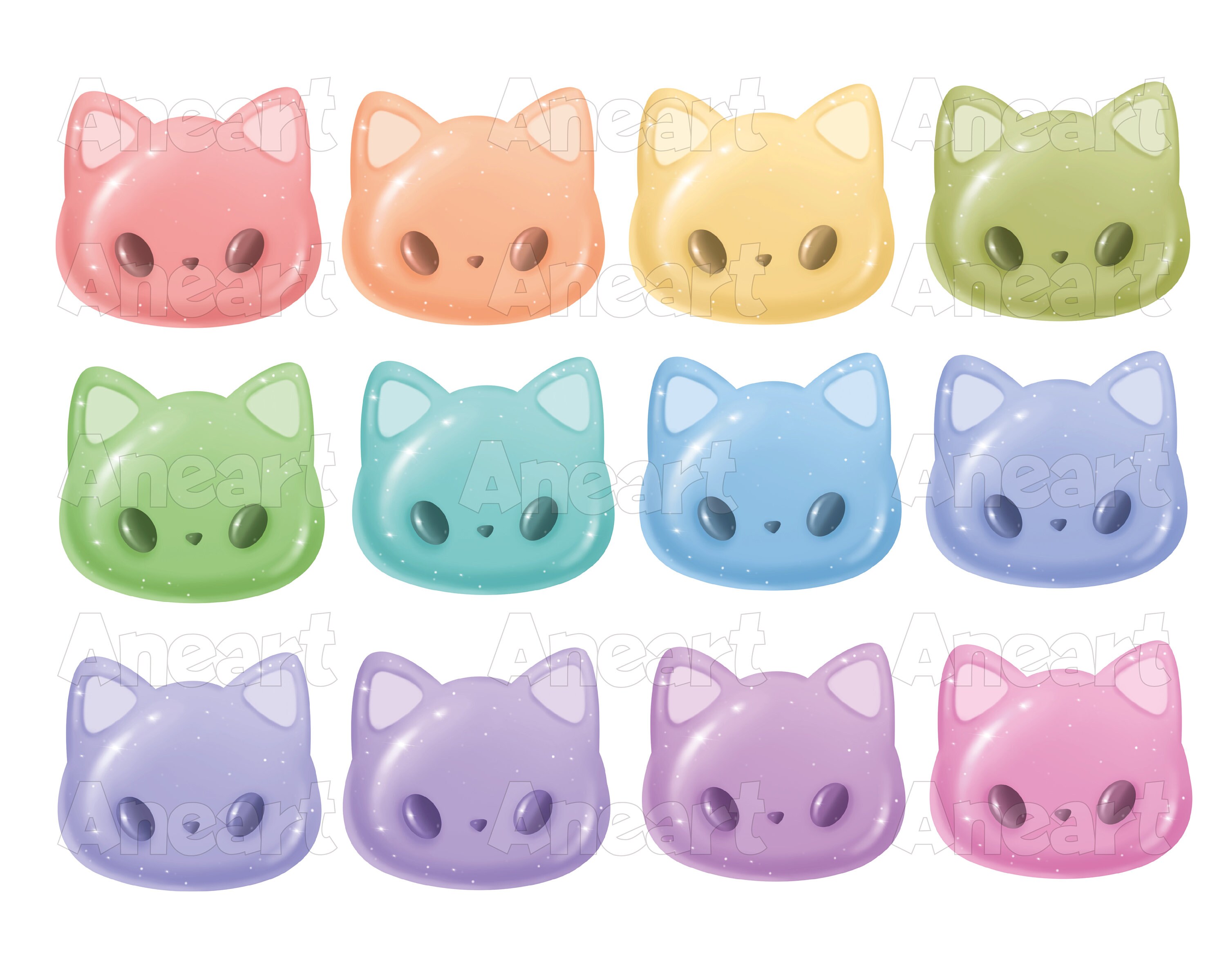Cute Cats Clip Art, Kawaii Cats Clip Art, Rainbow Cats Clip Art, Cats ...