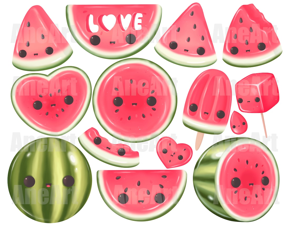 Cute Watermelon Clip Art, Kawaii Watermelon, Cute Fruit, Kawaii Fruit ...