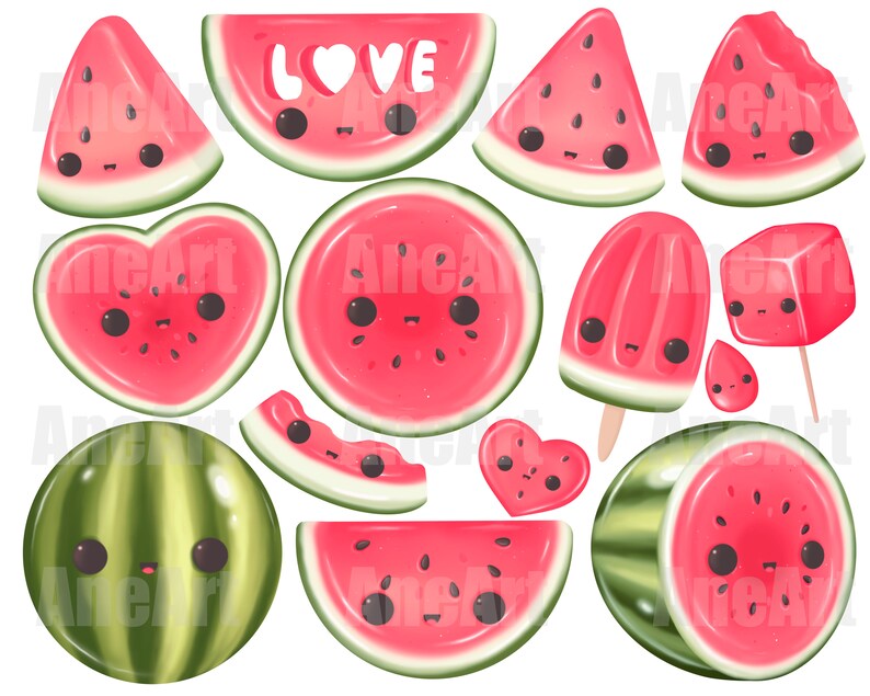 Cute Watermelon Clip Art Kawaii Watermelon Cute Fruit - Etsy