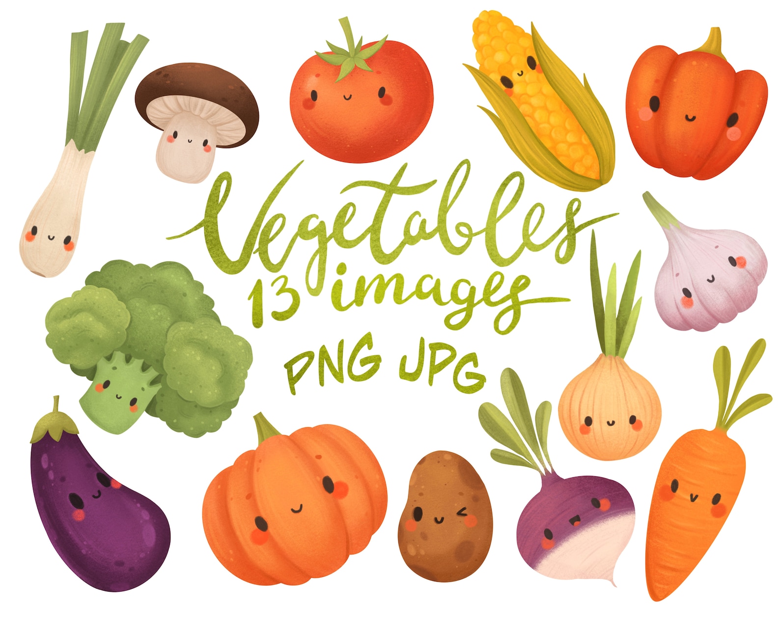 Cute Vegetables Clipart Kawaii Vegetables Food Clipart Tomato Pumpkin ...