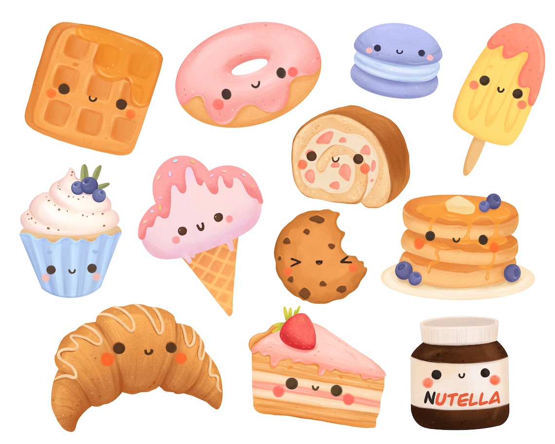 Kawaii Desserts Clipart Set Kawaii Food Cute Food Cakes - Etsy