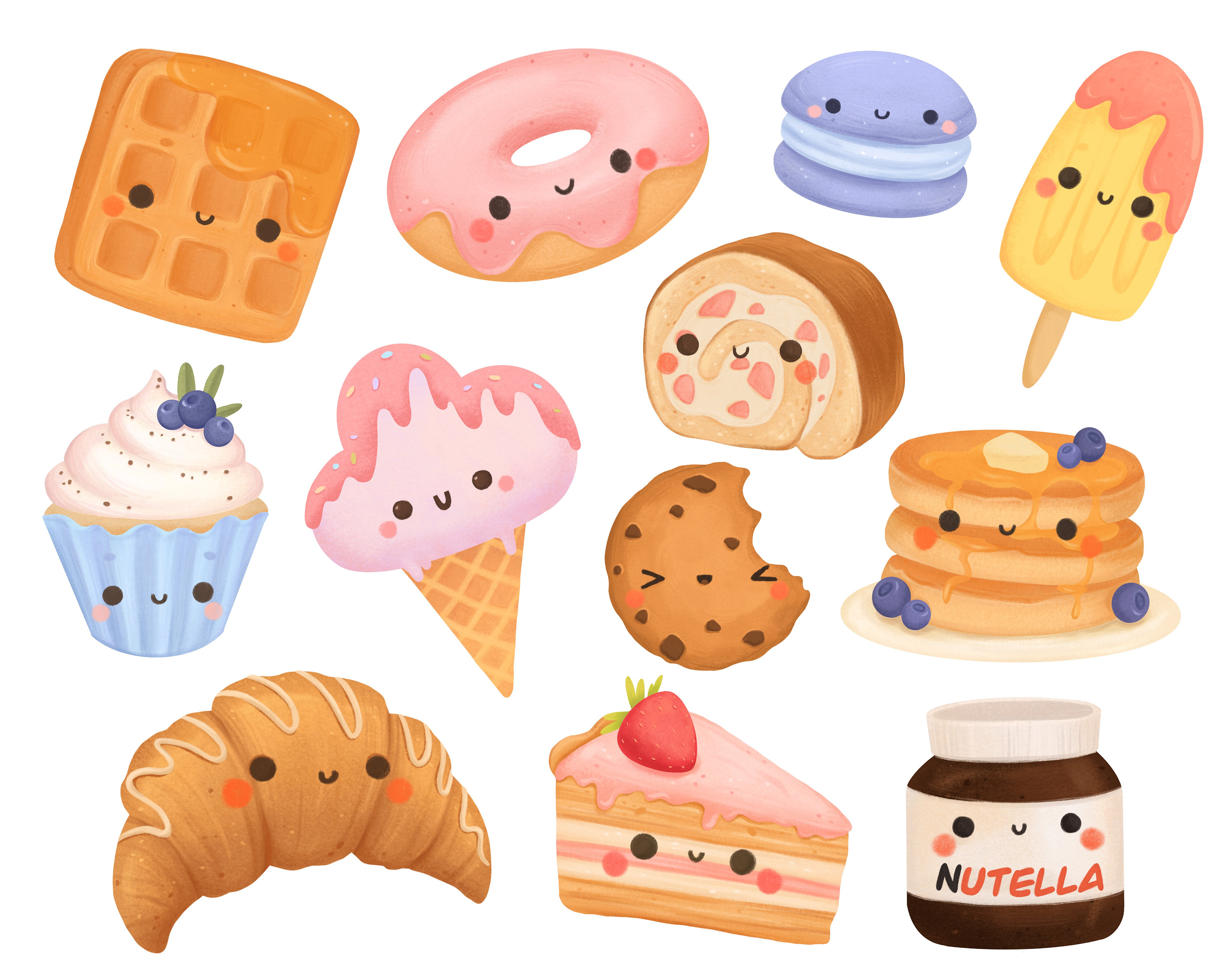 Kawaii Desserts Clipart Set Kawaii Food Cute Food Cakes - Etsy