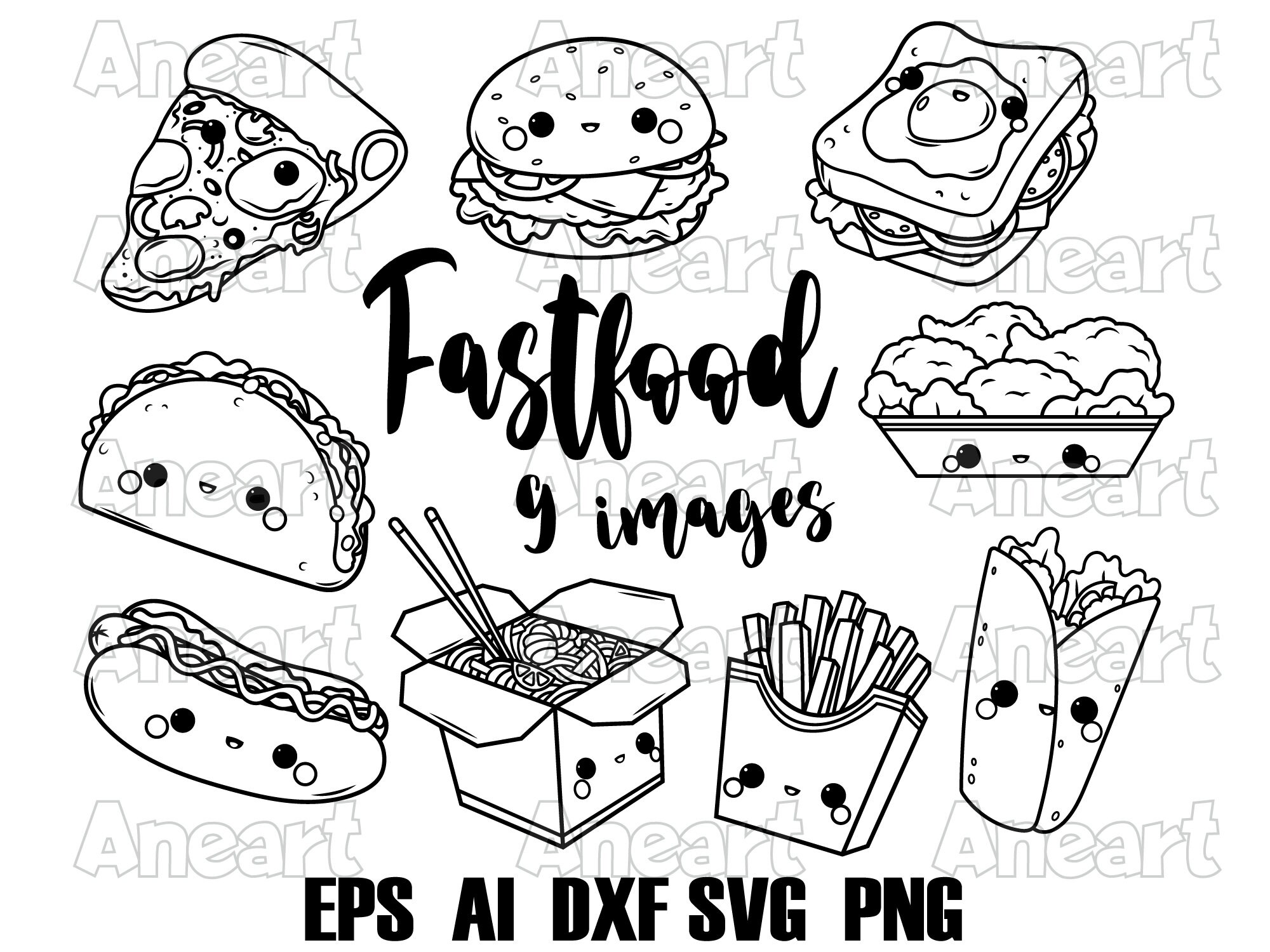 Kawaii Fast Food SVG, Fast Food Clip Art, Cutting File, Junk Food SVG ...