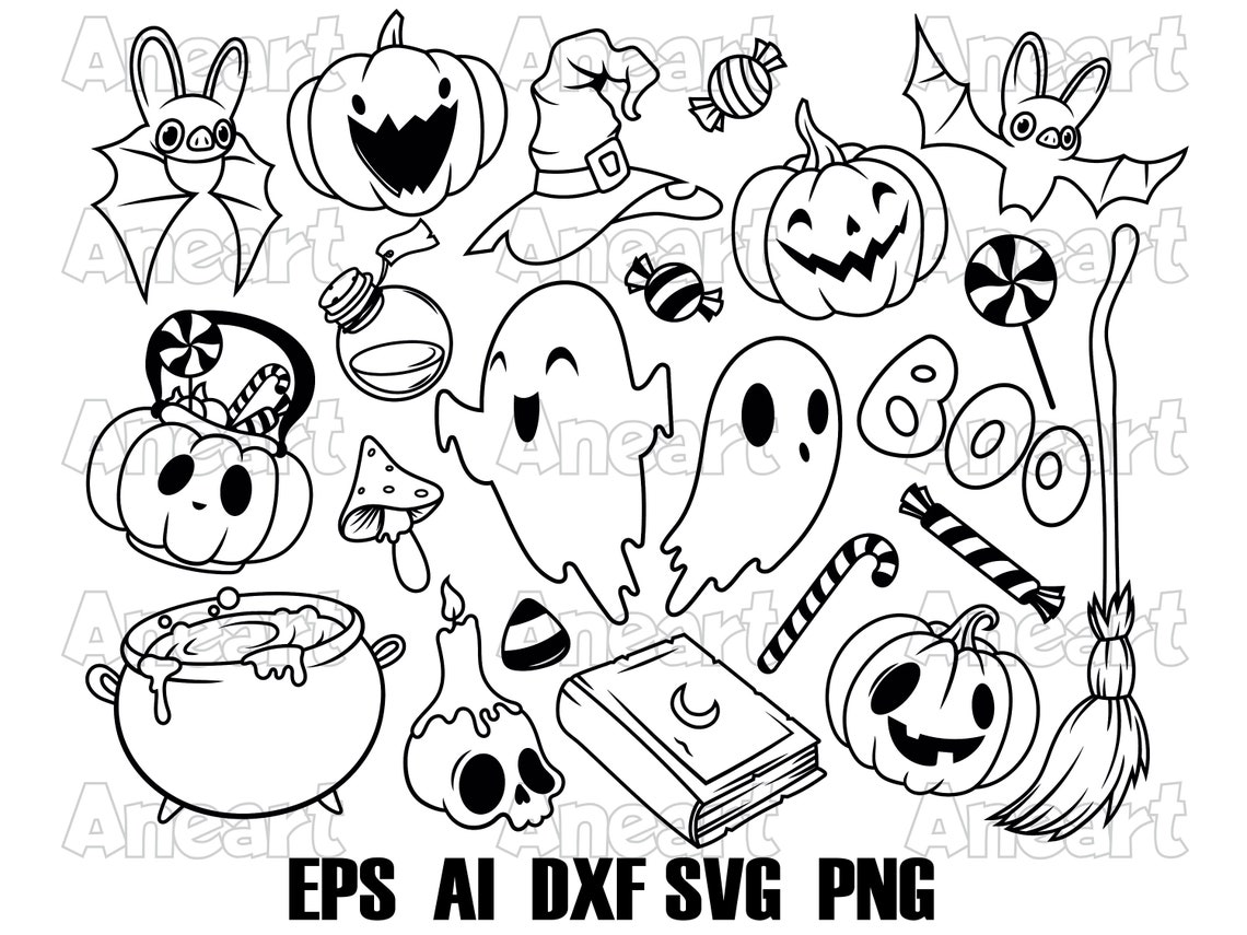 Halloween Clip Art, Cute Halloween Clipart, Pumpkin Svg, Ghost Svg, Bat ...